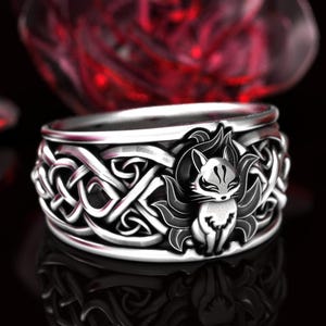 Kitsune Fox Celtic Ring, Kitsune Ring Sterling Silver, Fox Kitsune ...