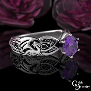 Amethyst Dragon Engagement Ring, Sterling Irish Dragons Bridal Wedding ...