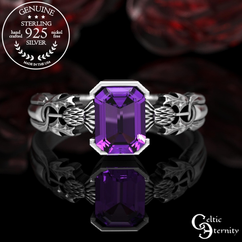 Thistle Alexandrite Solitaire Ring, Sterling Emerald-cut Solitaire Ring ...