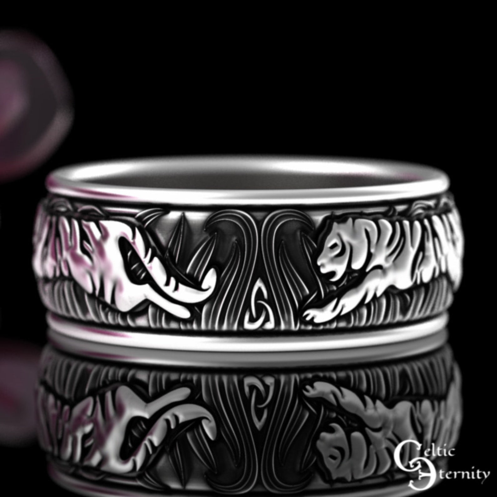 Mens Gold Tiger Ring, 10K Gold Tiger Wedding Band, 14K Mens Wedding ...
