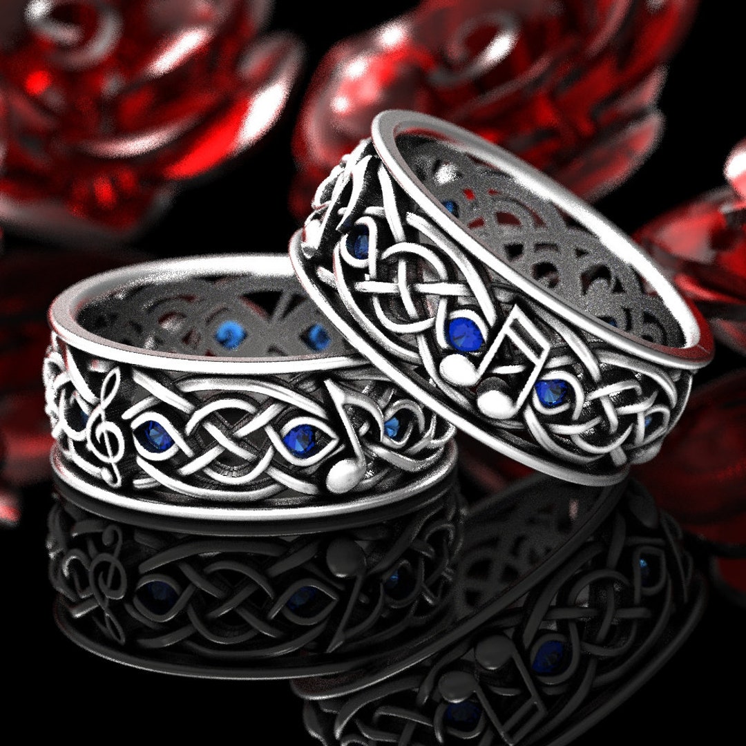 Mens Music Note Ring, Sterling Music Ring, Sapphire Music Ring, Music ...