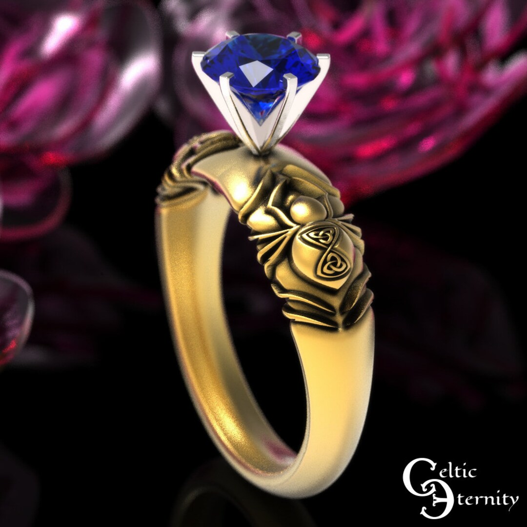 Gold Sapphire Spider Ring, 10K Spider Engagement Ring, 14K Gold Spider ...