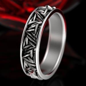 Valknut Wedding Band Set, Sterling Silver Interlocking Triangles Ring ...