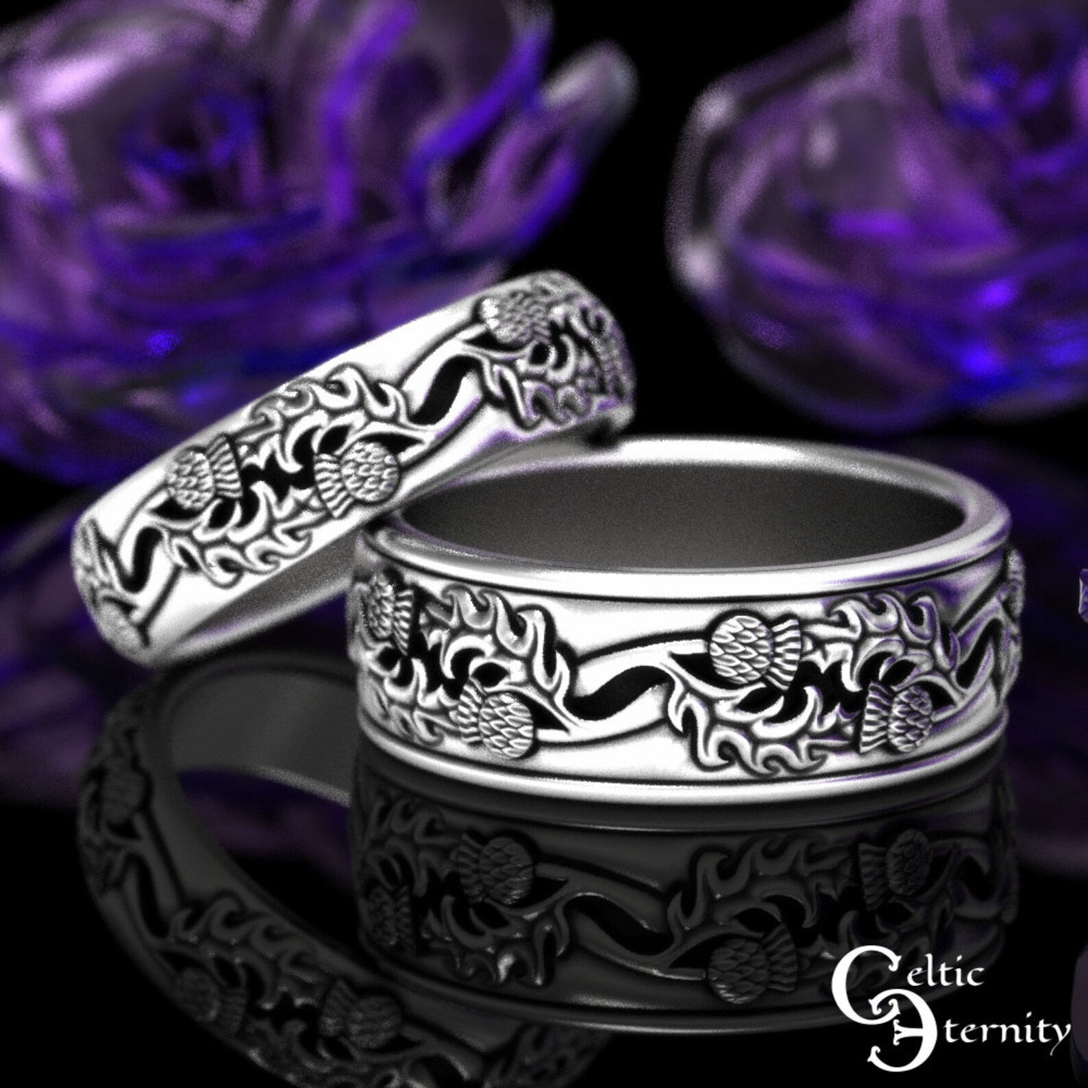 10K Thistle Ring, Gold Scottish Thistle Wedding Band, 10K Scotland ...