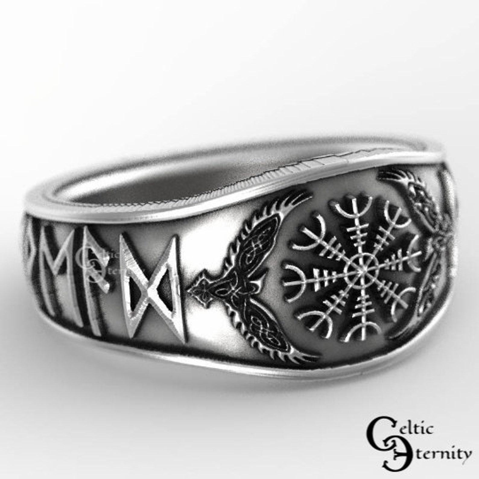 Sterling Viking Ring Odin Ring Norse Raven Ring Helm of Awe - Etsy
