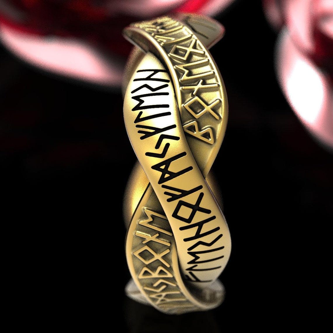 Rune Ring Nordic Band, Viking Rune Wedding Band, Magical Rune Wedding ...