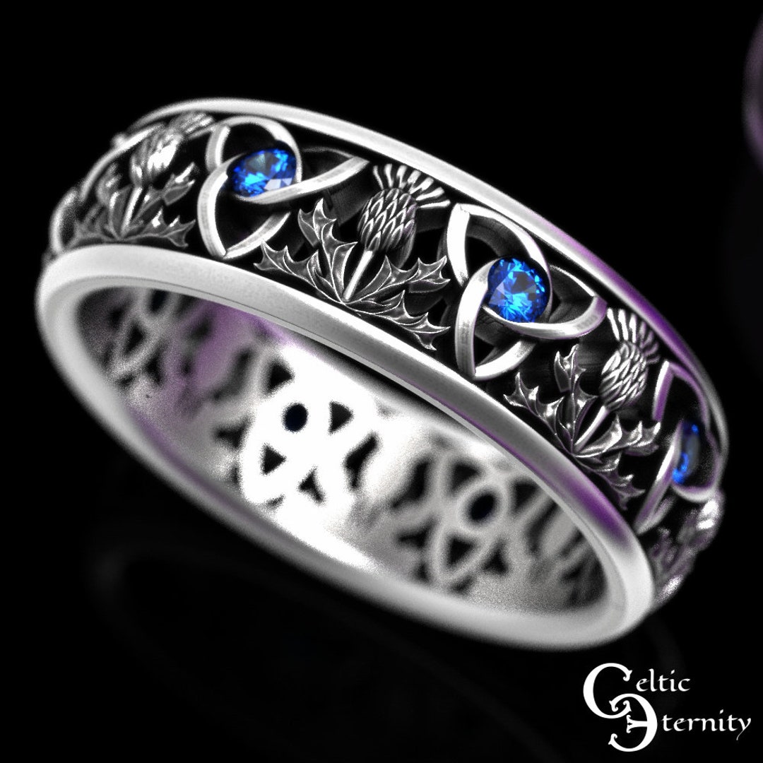 Classic Sapphire Celtic Ring, Scottish Sapphire Ring, Classic Thistle ...