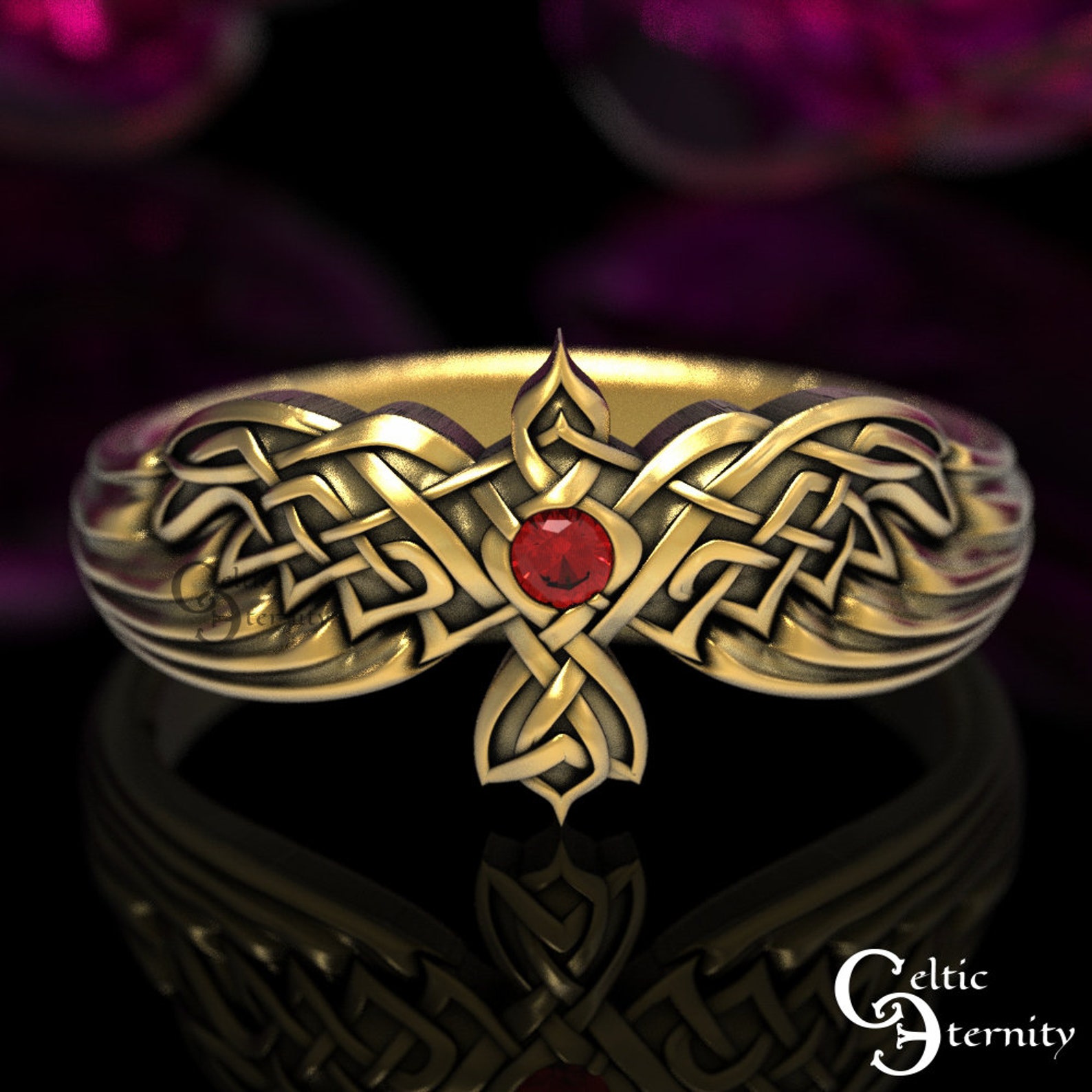 Ruby Gold Raven Ring Celtic Wedding Ring Odin Raven Ring | Etsy