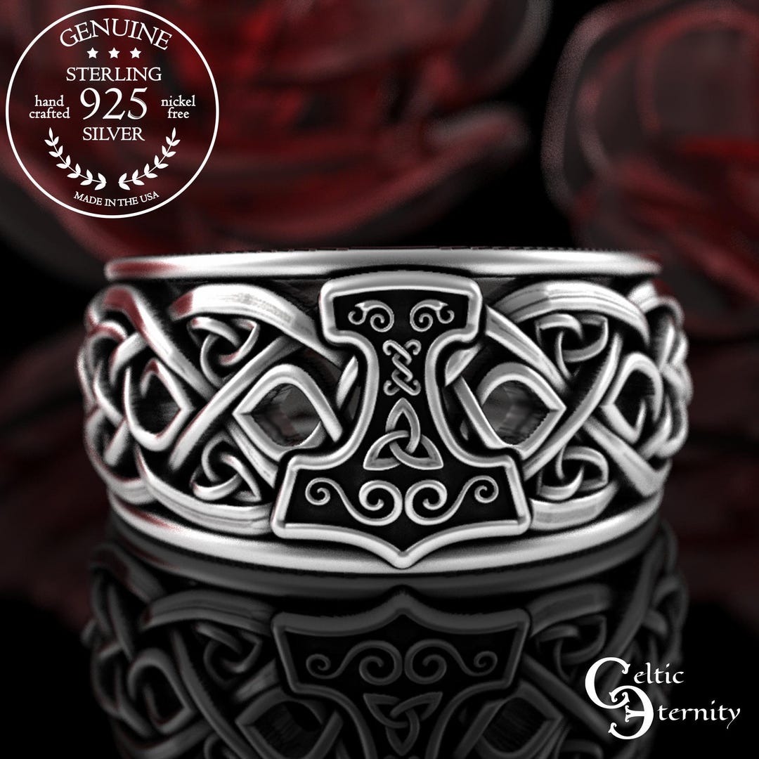 Viking Hammer of Thor Ring, Sterling Grooms Norse Wedding Band, Silver ...