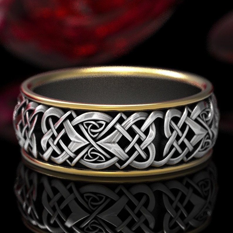 2-tone Solid Gold Celtic Knotwork Ring 2tone Mens Celtic - Etsy