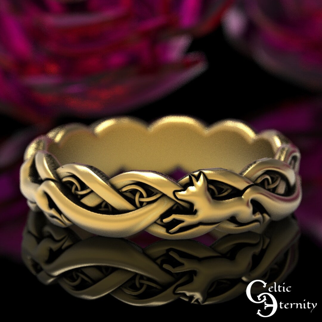 14K Fox Wedding Band, 10K Celtic Fox Ring, Gold Irish Fox Ring, Gold ...