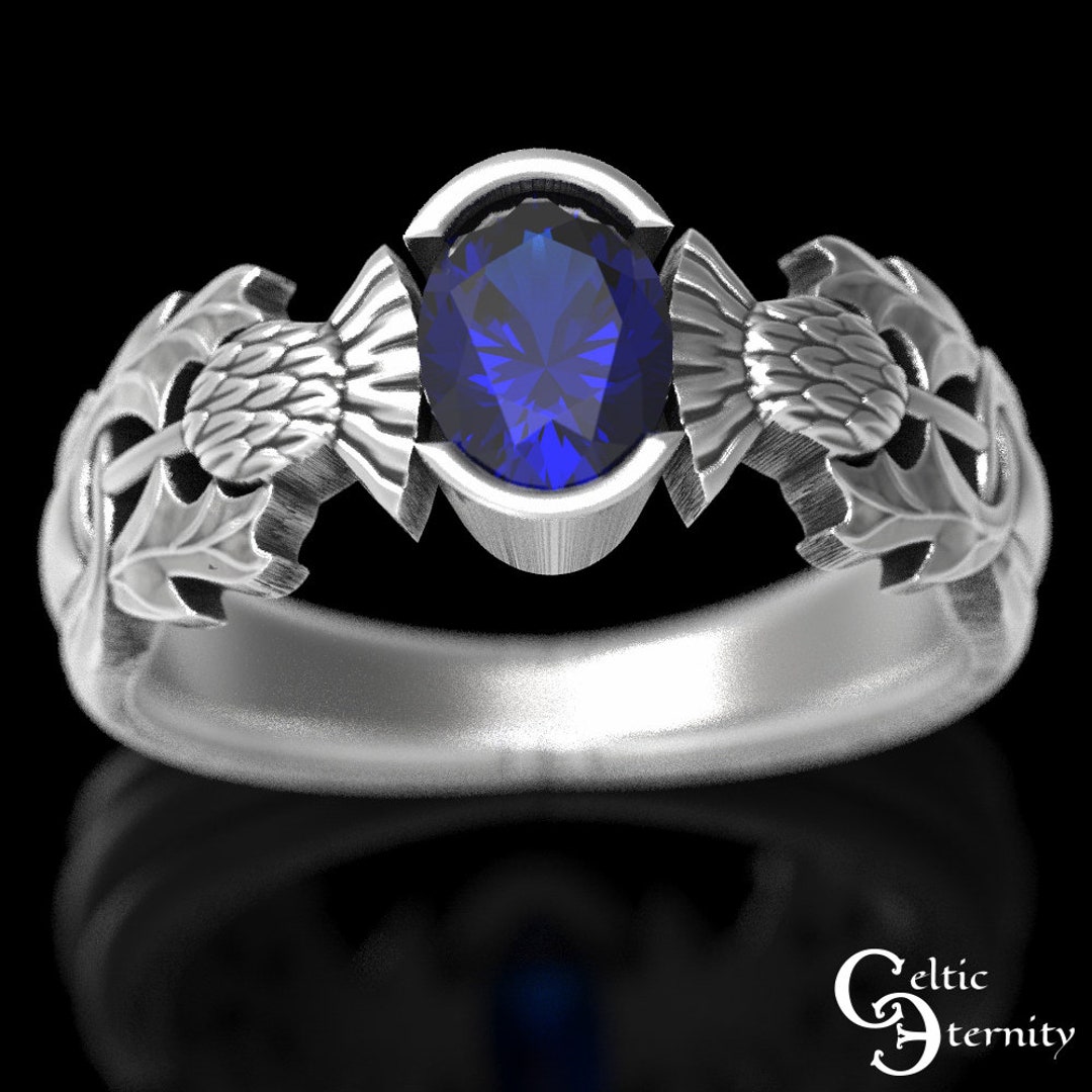 Sapphire Thistle Engagement Ring, Sterling Thistle Ring, Scottish ...