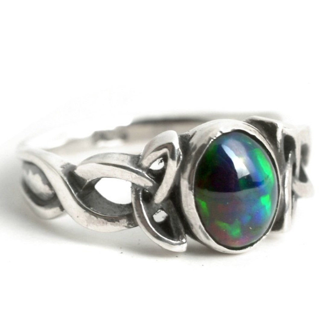 Opal Engagement Ring, Sterling Silver Celtic Opal Ring, Silver Celtic ...