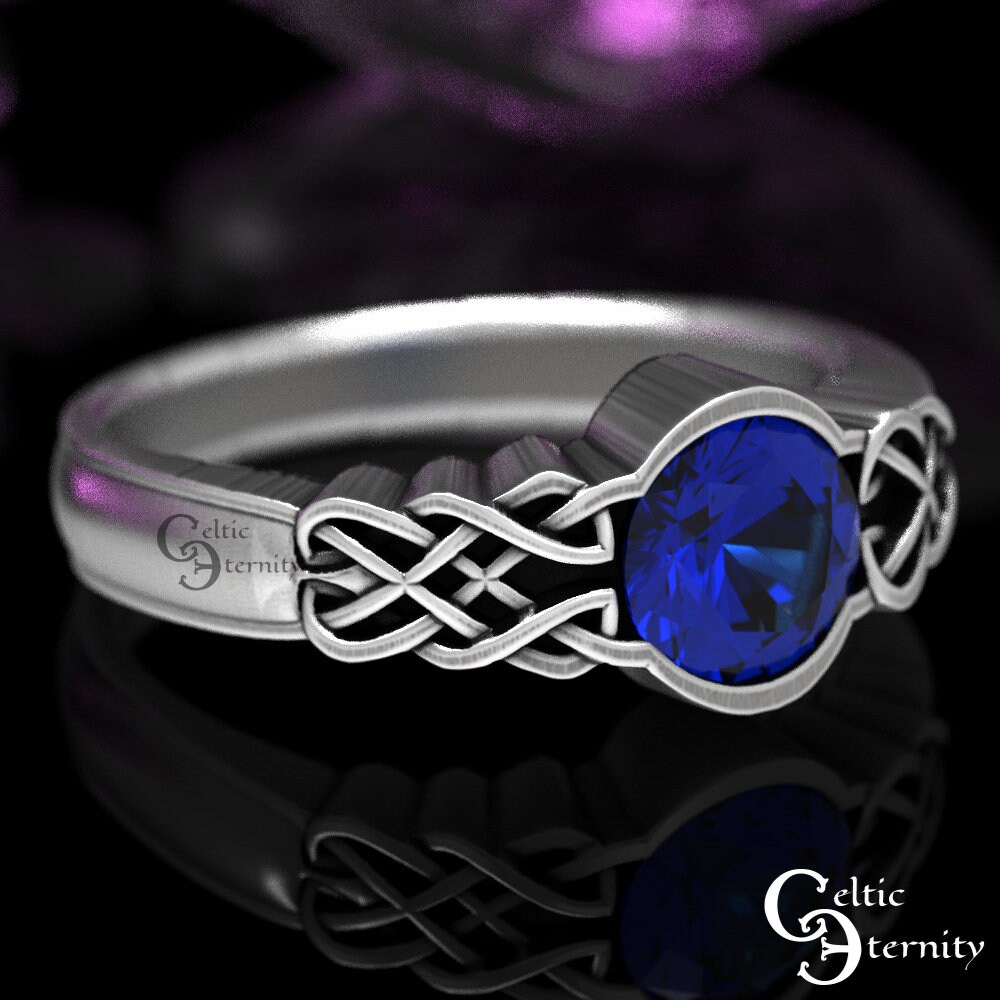 Celtic Blue Sapphire Engagement Ring, Sapphire Solitaire Ring, Celtic ...