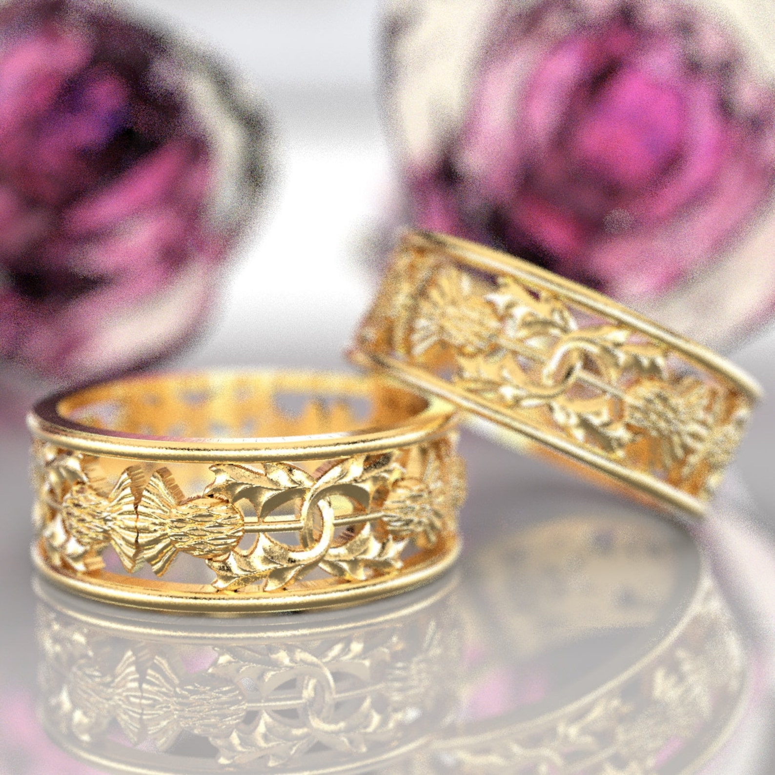 Thistle Ring Set of 2 Gold Rings 10K 14K or 18K Scottish | Etsy