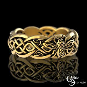 10K Gold Bee Ring, 14K Celtic Bee Ring, Gold Honeybee Ring, Queen Bee ...