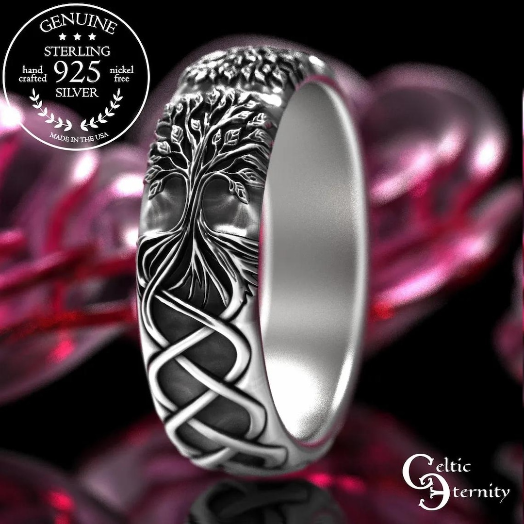 Sterling Soulmate Tree Ring, Women's Tree of Life Wedding Ring ...