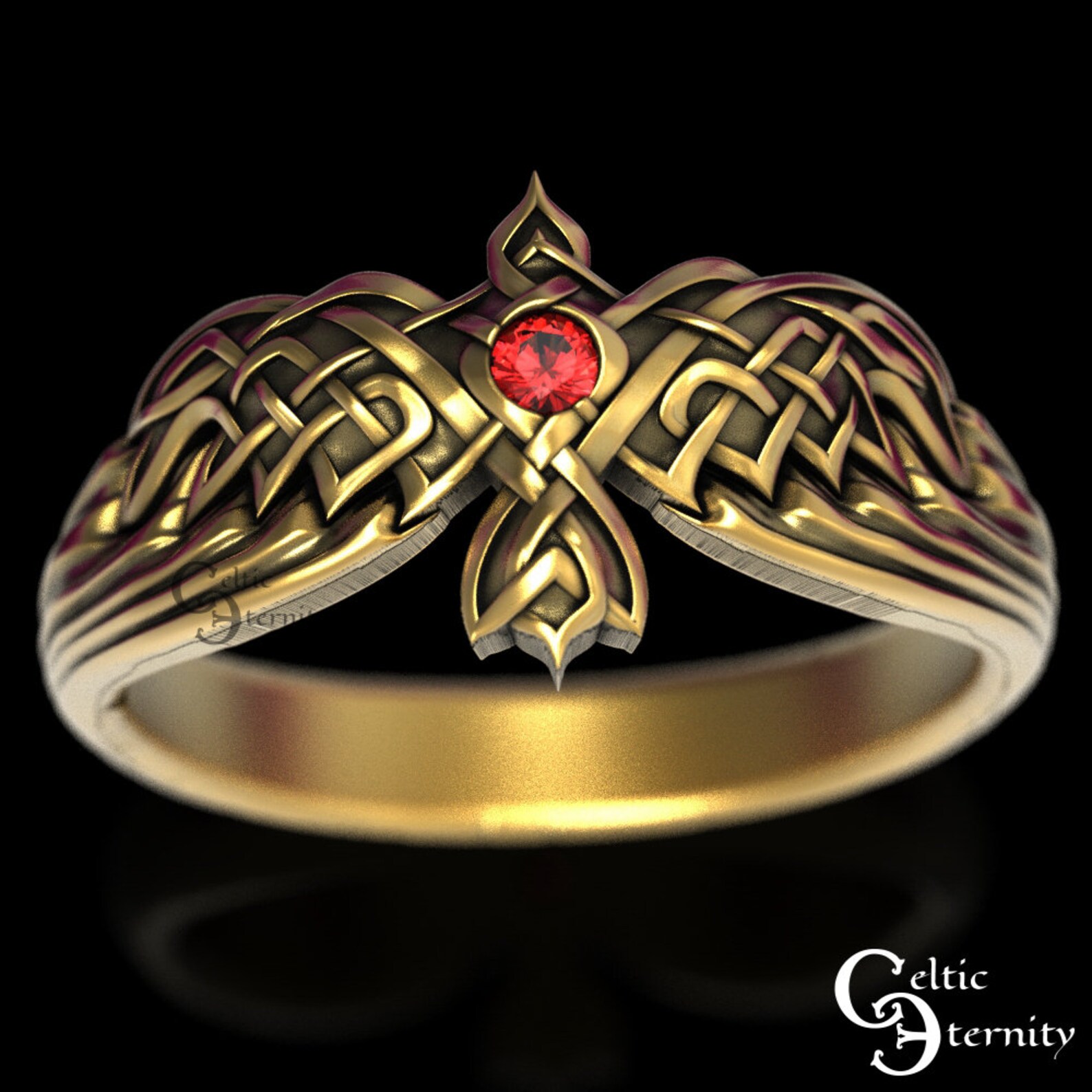 Ruby Gold Raven Ring Celtic Wedding Ring Odin Raven Ring | Etsy