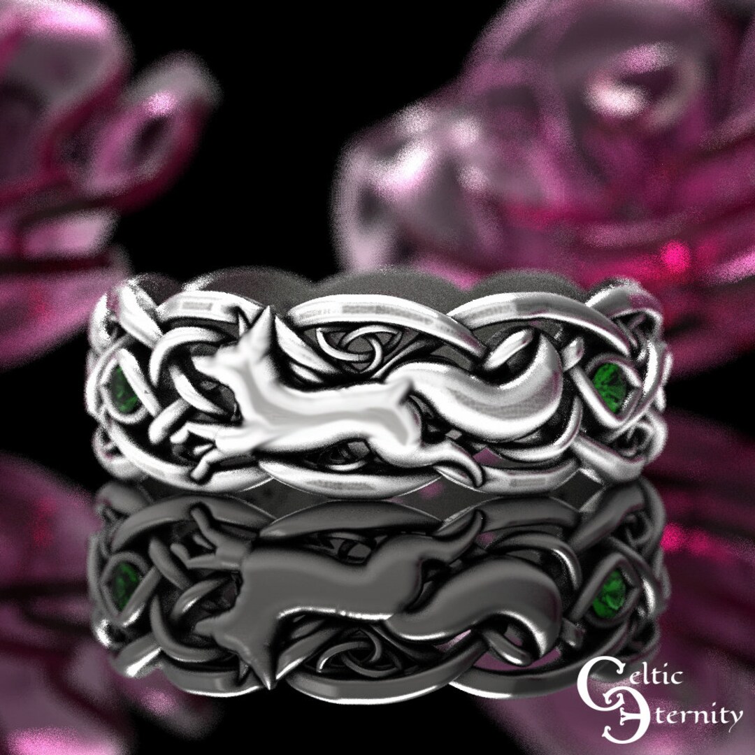 Silver Emerald Fox Ring Womens Sterling Fox Ring Fox Wedding - Etsy