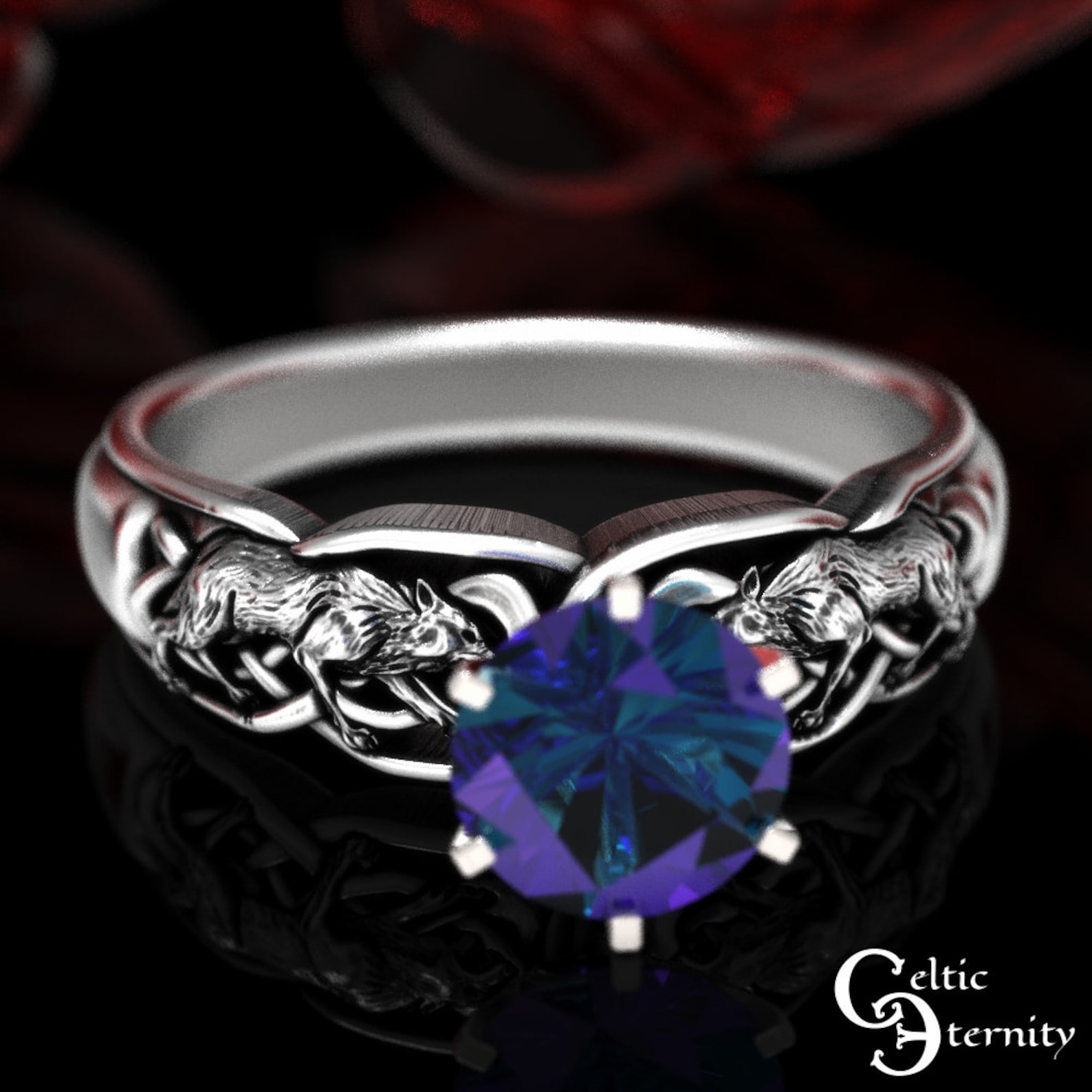 Alexandrite Wolf Engagement Ring Sterling Wolf Engagement - Etsy