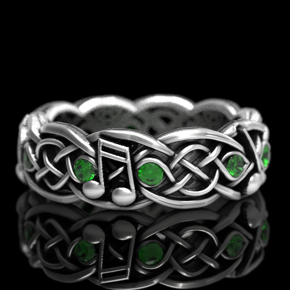 Emerald Musical Celtic Wedding Ring Set, Infinity Symbol Sterling ...