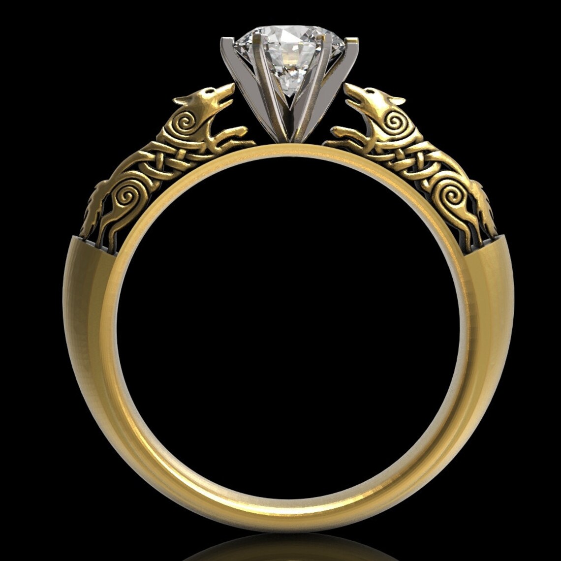 Platinum Wolf Engagement Ring Diamond Wolf Wedding Ring - Etsy