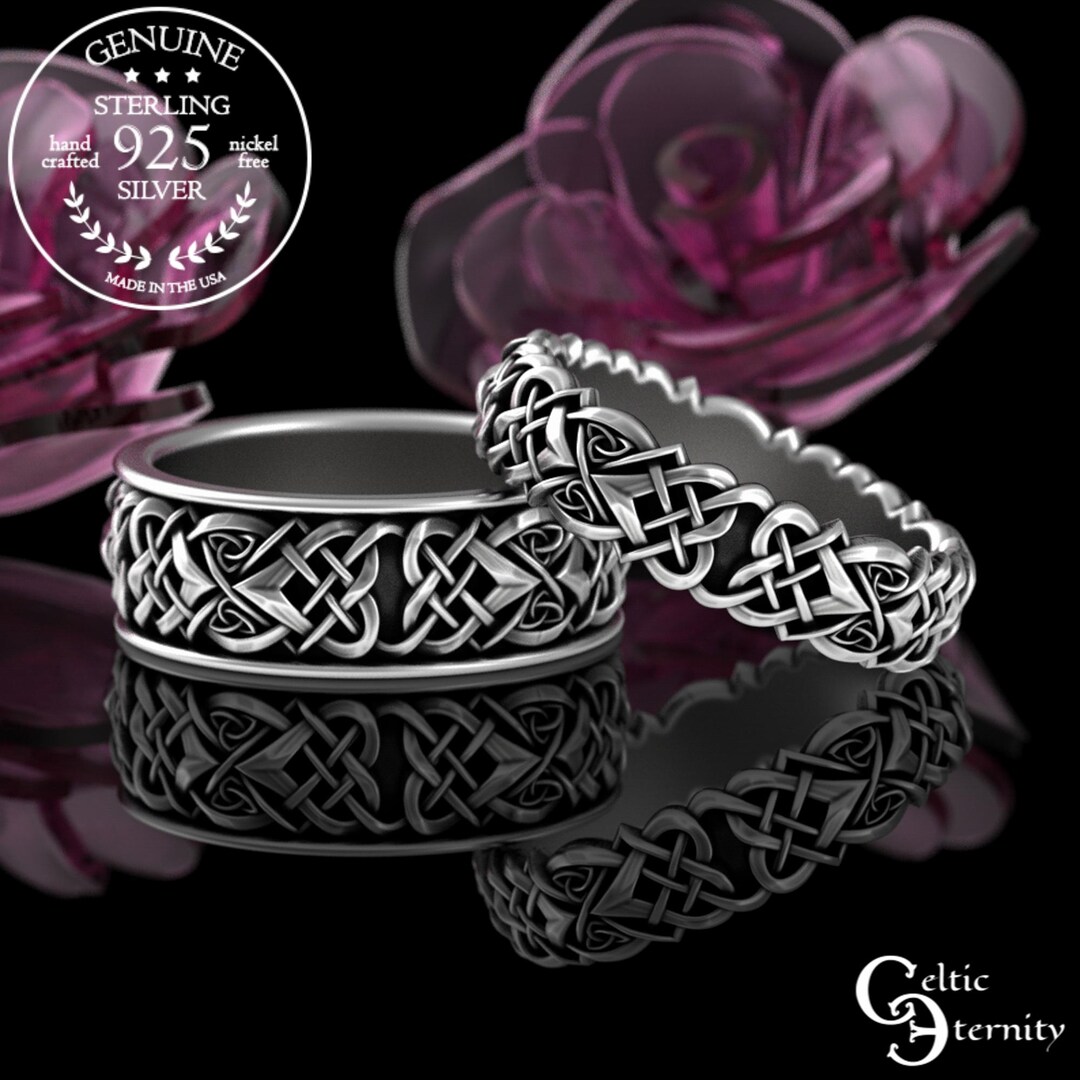 Celtic Knot Heart Ring Set, Mens & Womens Celtic Ring Knot Set, Love ...