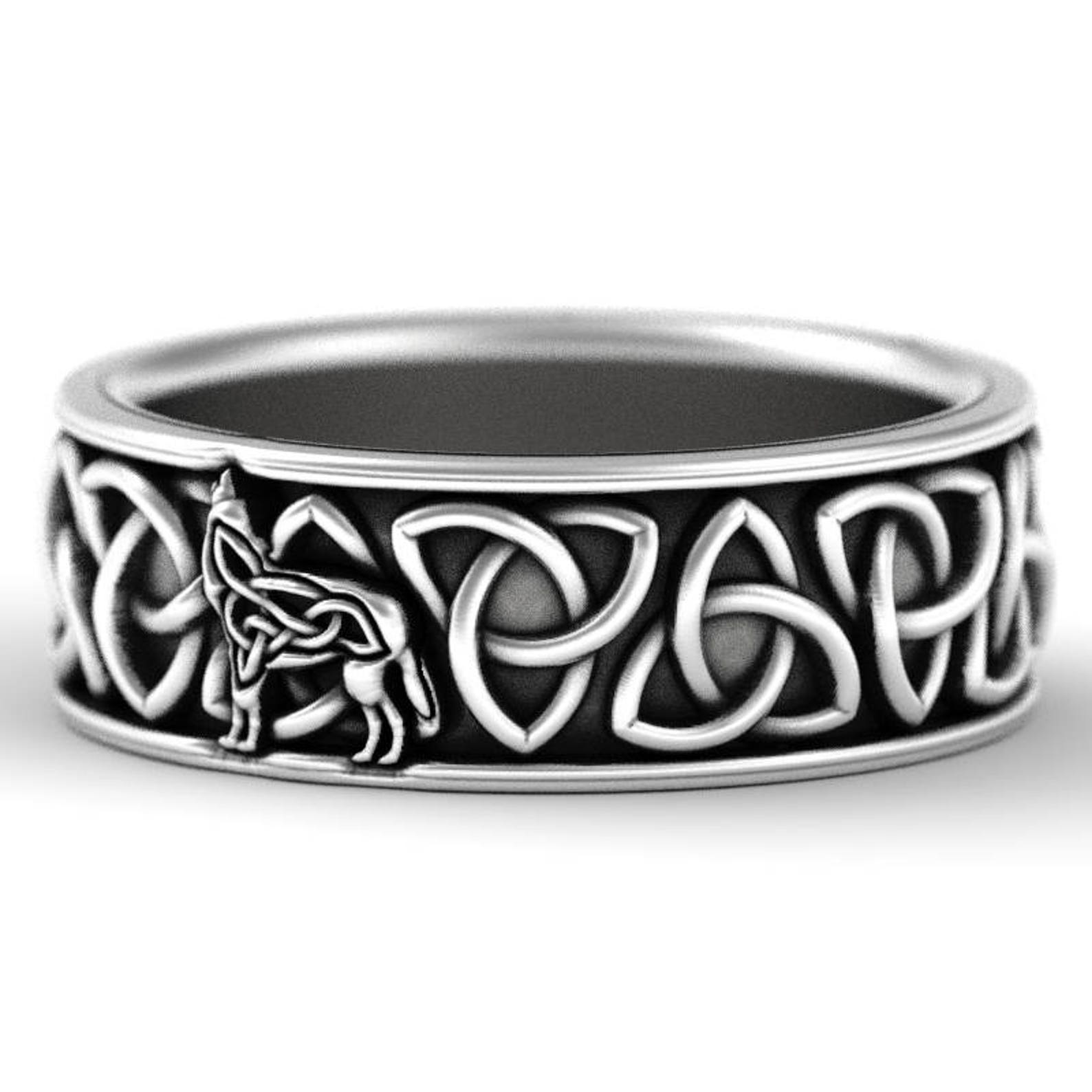 Sterling Silver Celtic Wolf Ring Wolf Wedding Band Celtic - Etsy