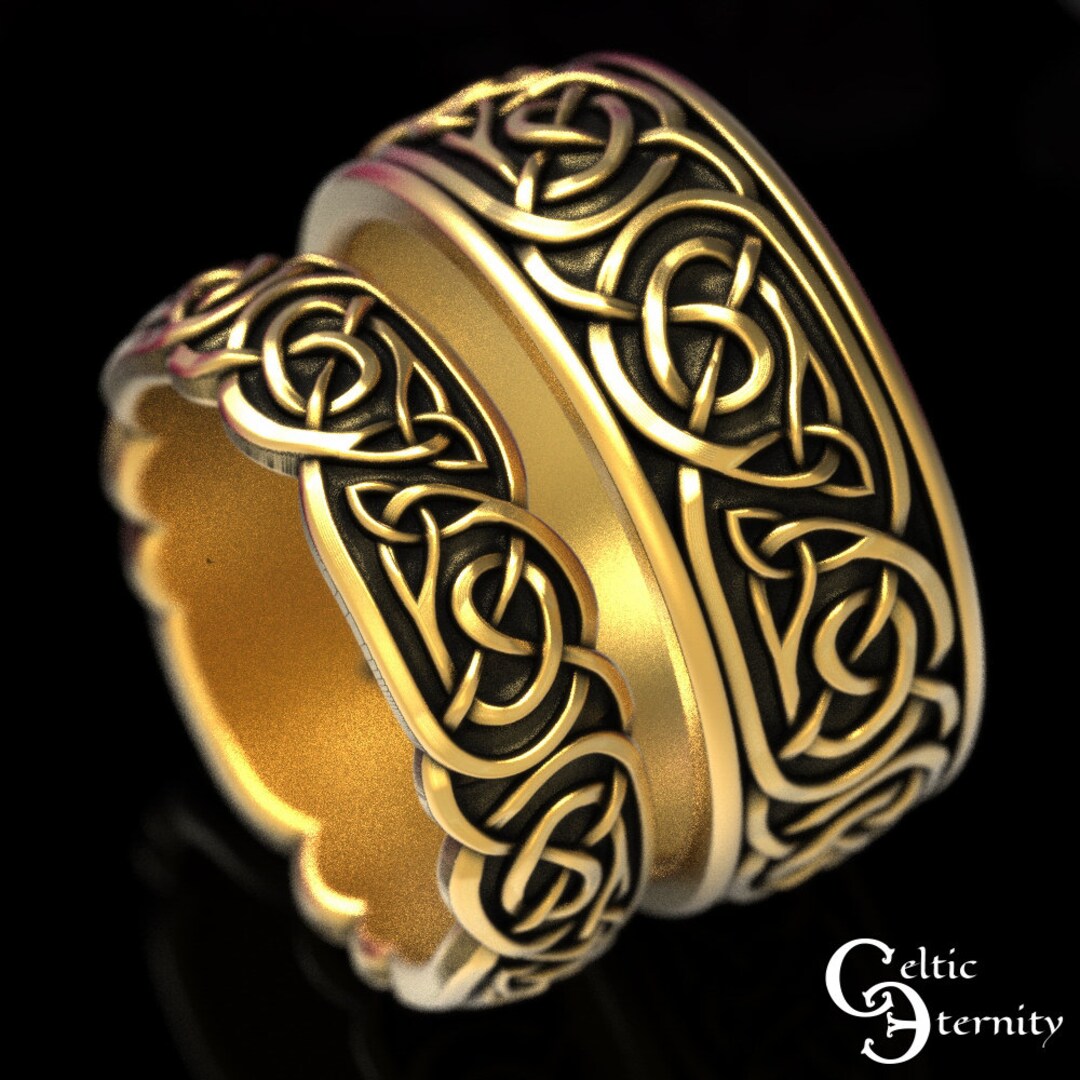 Gold Celtic Matching Ring Set, 10K His Hers Wedding Bands, 14K Gold ...