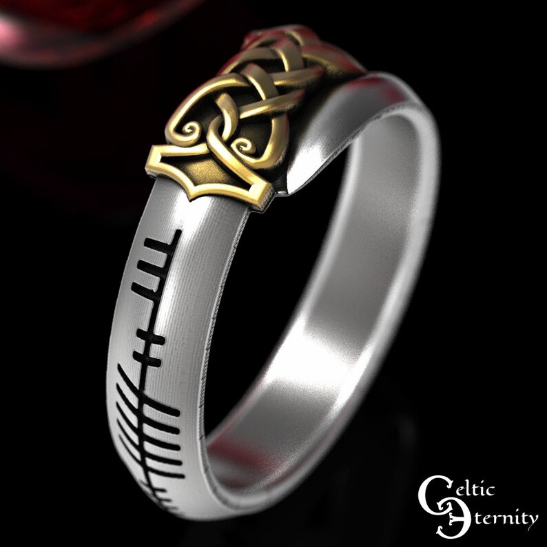 Sterling 10K Gold Ogham Ring 2tone Irish Wedding Ring - Etsy