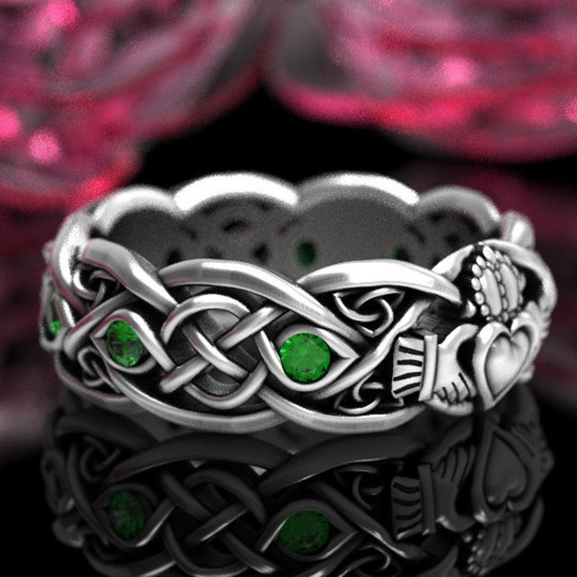 Sterling Silver Celtic Claddagh Ring With Emeralds Modern - Etsy