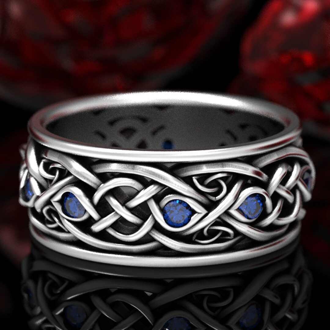 Infinity Wedding Band With Sapphires, Sterling Celtic Wedding Band ...