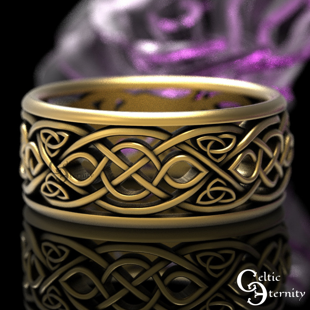 Gold Celtic Raven Ring, Raven Wedding Band, Mens Wedding Band, Odin ...