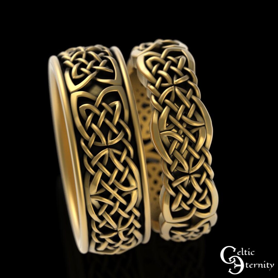 Gold Dara Knot Matching Irish Knotwork Wedding Band Set, 10K 14K White ...