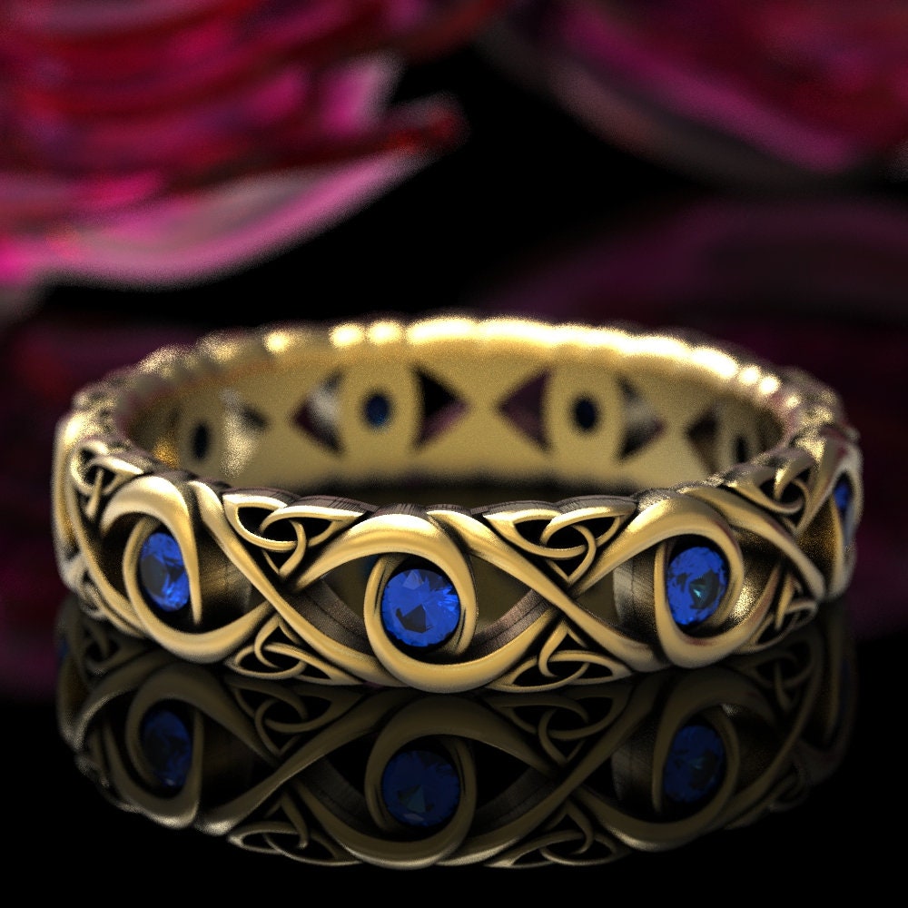 Celtic Blue Sapphire Infinity Knot Wedding Ring, Sapphire Wedding Band ...