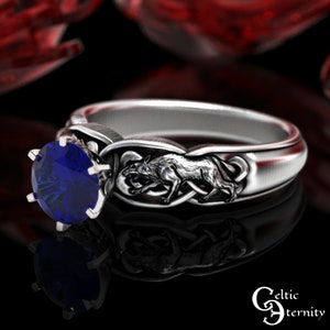 Sapphire Wolf Engagement Ring, Sterling Wolf Engagement Ring, Celtic ...