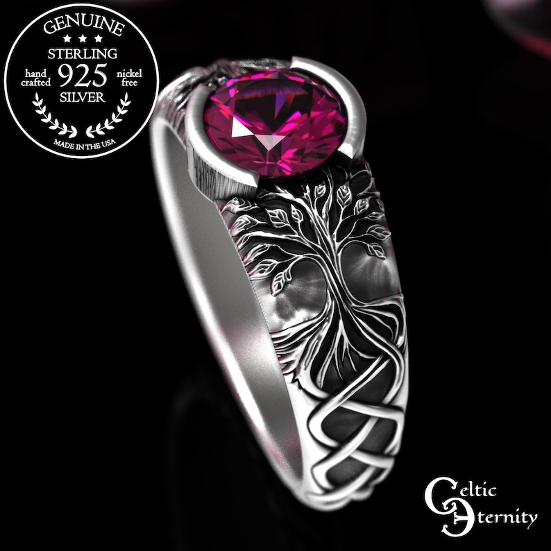 Emerald Tree of Life Engagement, Sterling Sapphire Celtic Tree Ring ...