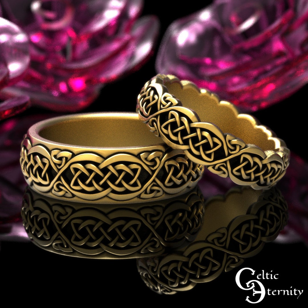 Gold Celtic Matching Ring Set, Celtic Couples Rings, 10K Matching ...