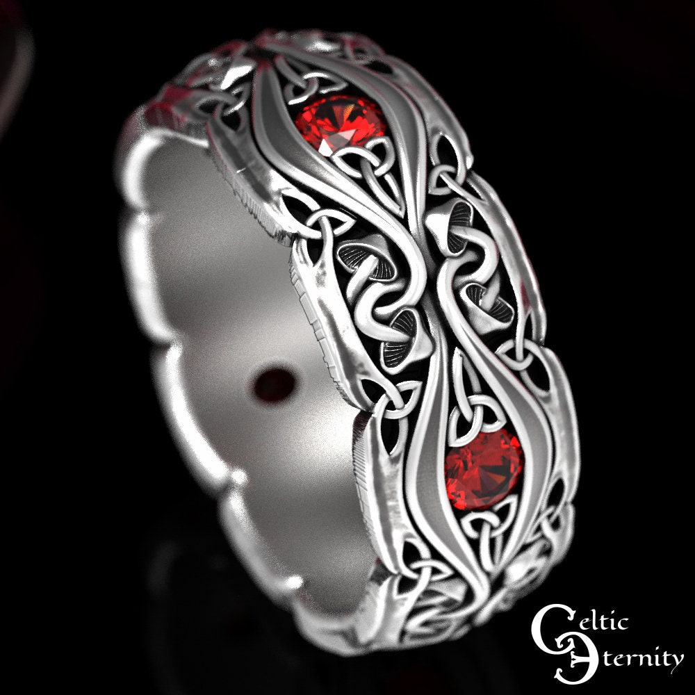 Ruby Mushroom Wedding Ring, Mens Gold Mushroom Wedding Ring, Ruby Mens ...