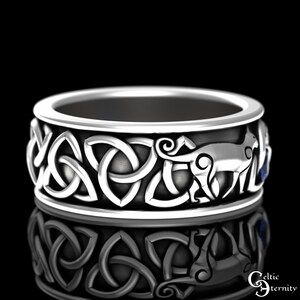 Silver Celtic Cat Ring, Sterling Sapphire Cat Wedding Ring, Irish Cat ...