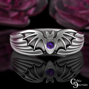 Sterling Bat Ring, Amethyst Halloween Ring, Vampire Wings Creature Ring ...