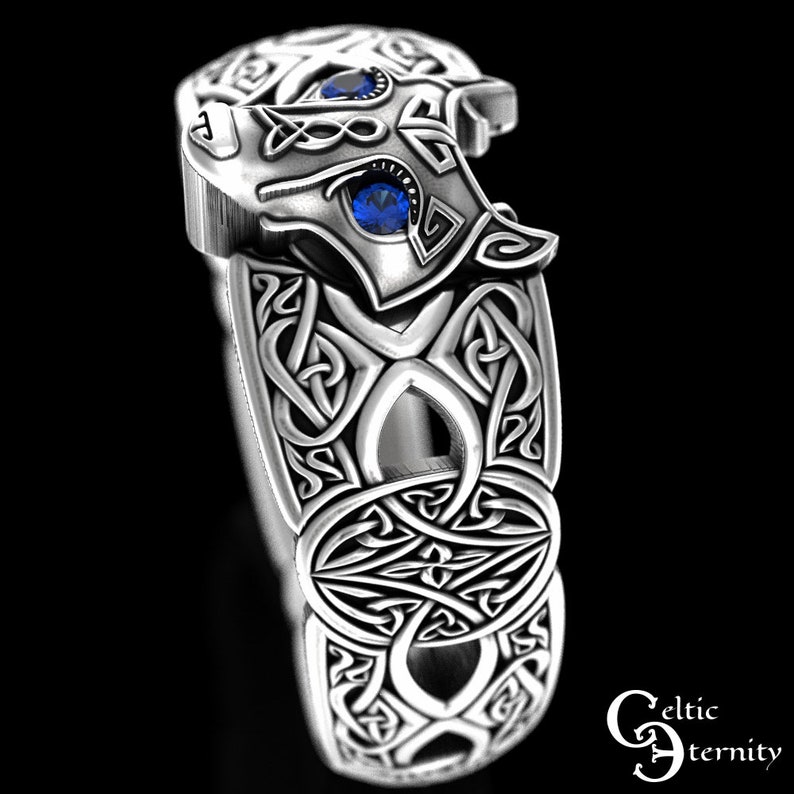 Celtic Wolf Ring Sapphire Eye Wolf Ring Sterling Wolf Ring - Etsy