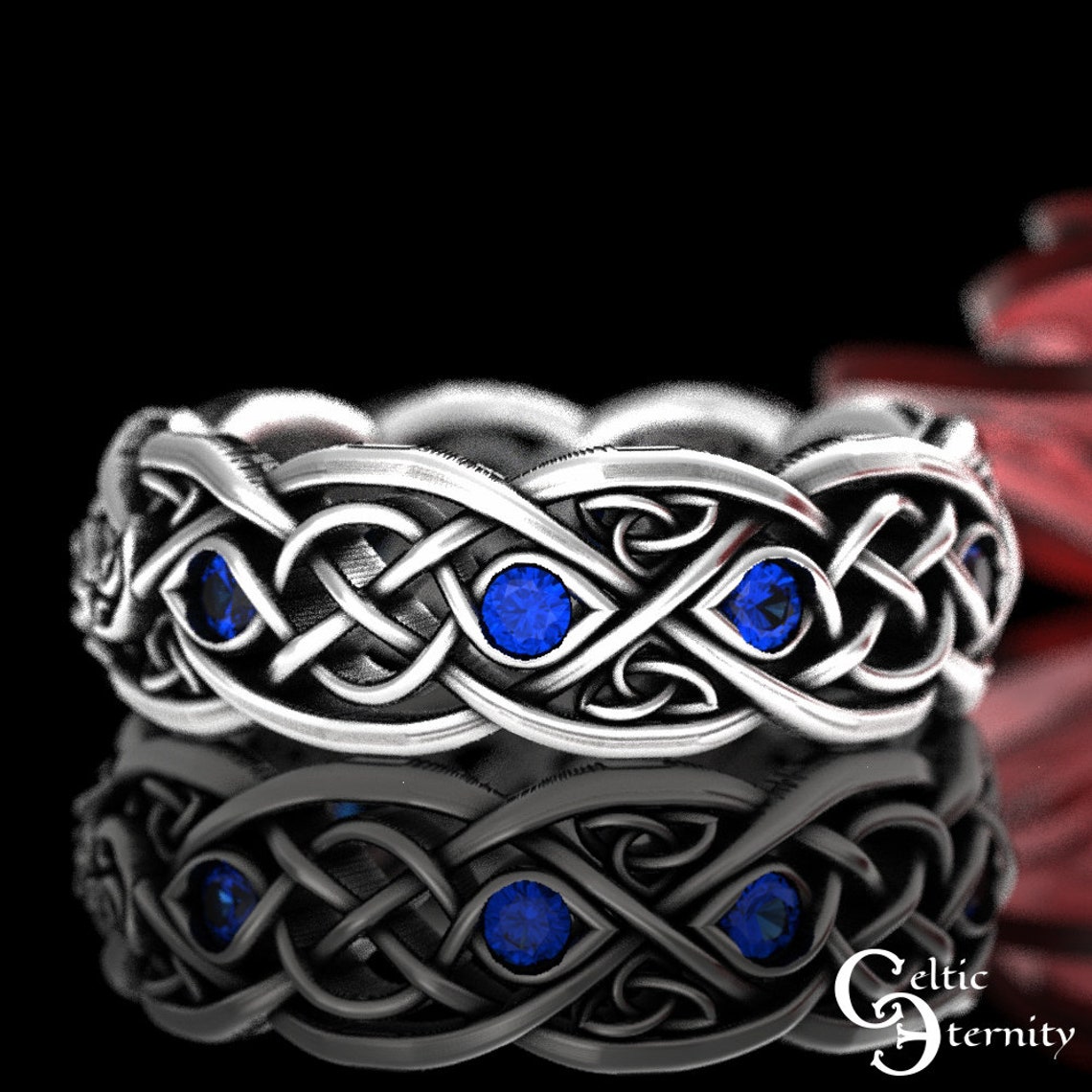 Sapphire Fox Wedding Band Sterling Silver Fox Wedding Band - Etsy