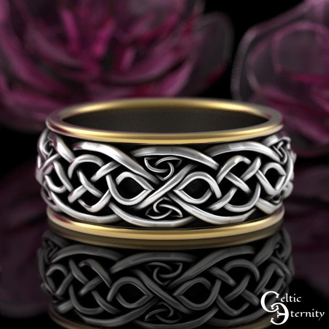 Sterling & 10K Gold Mens Woven Knotwork Wedding Band, 2tone Irish ...