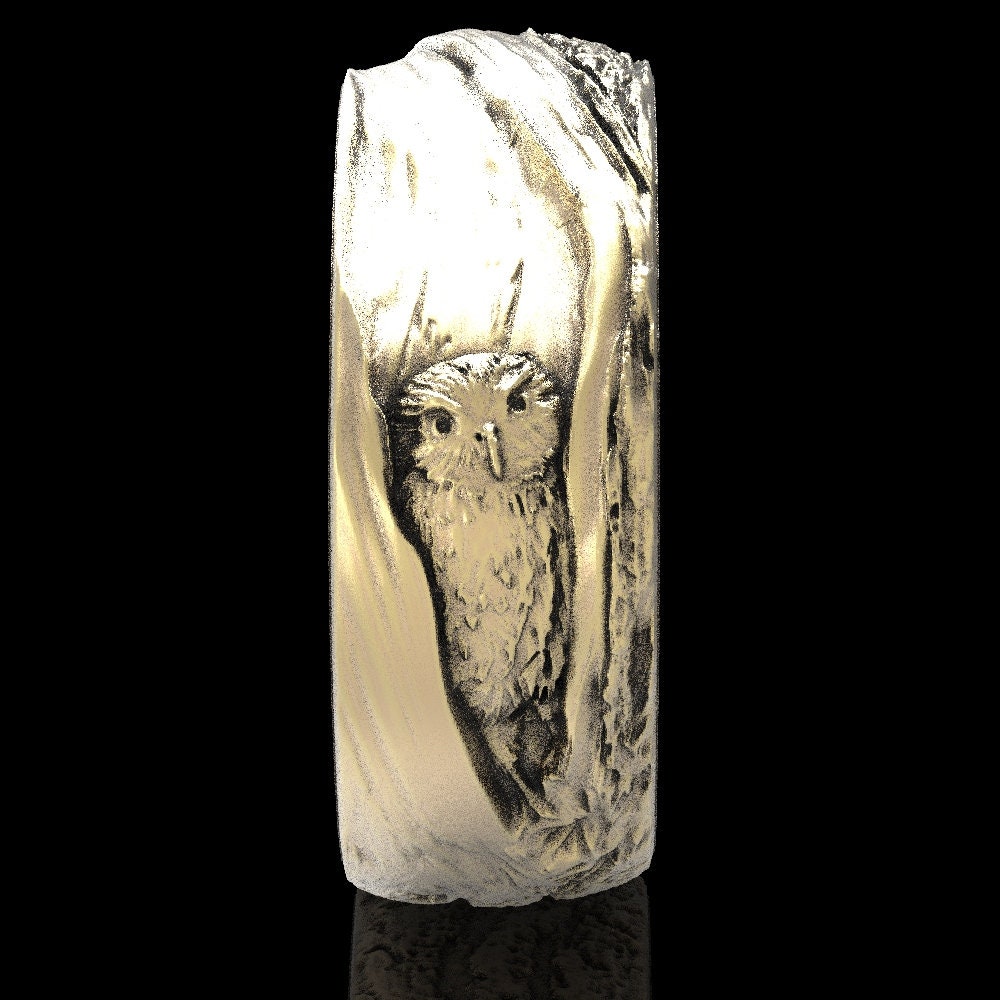 Gold Owl Ring, Owl Wedding Band, Barn Owl Ring, Gold Wedding Ring for ...