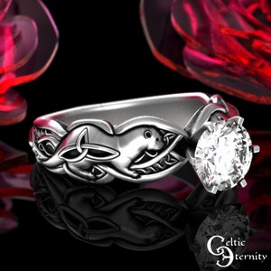 10K 14K Gold Otter Engagement Ring, Moissanite Otter Ring, Celtic Otter ...