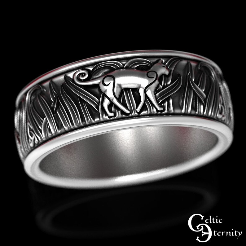 Gold Celtic Cat Ring 10K Cat Wedding Band Gold Irish Cat - Etsy