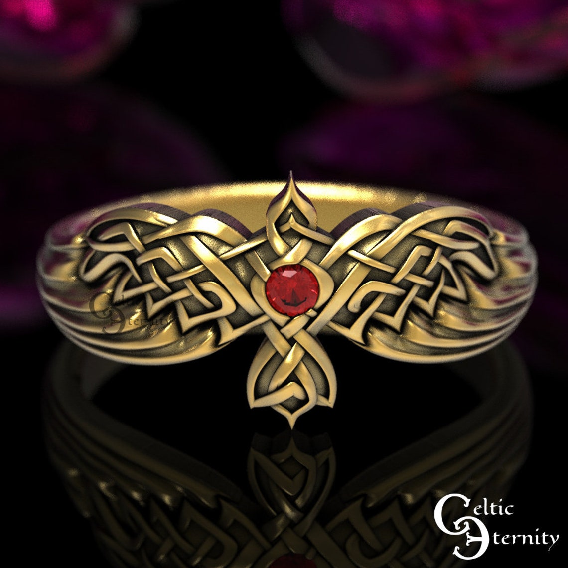 Sterling Silver Raven Ring Ruby Wedding Ring Raven Jewelry | Etsy