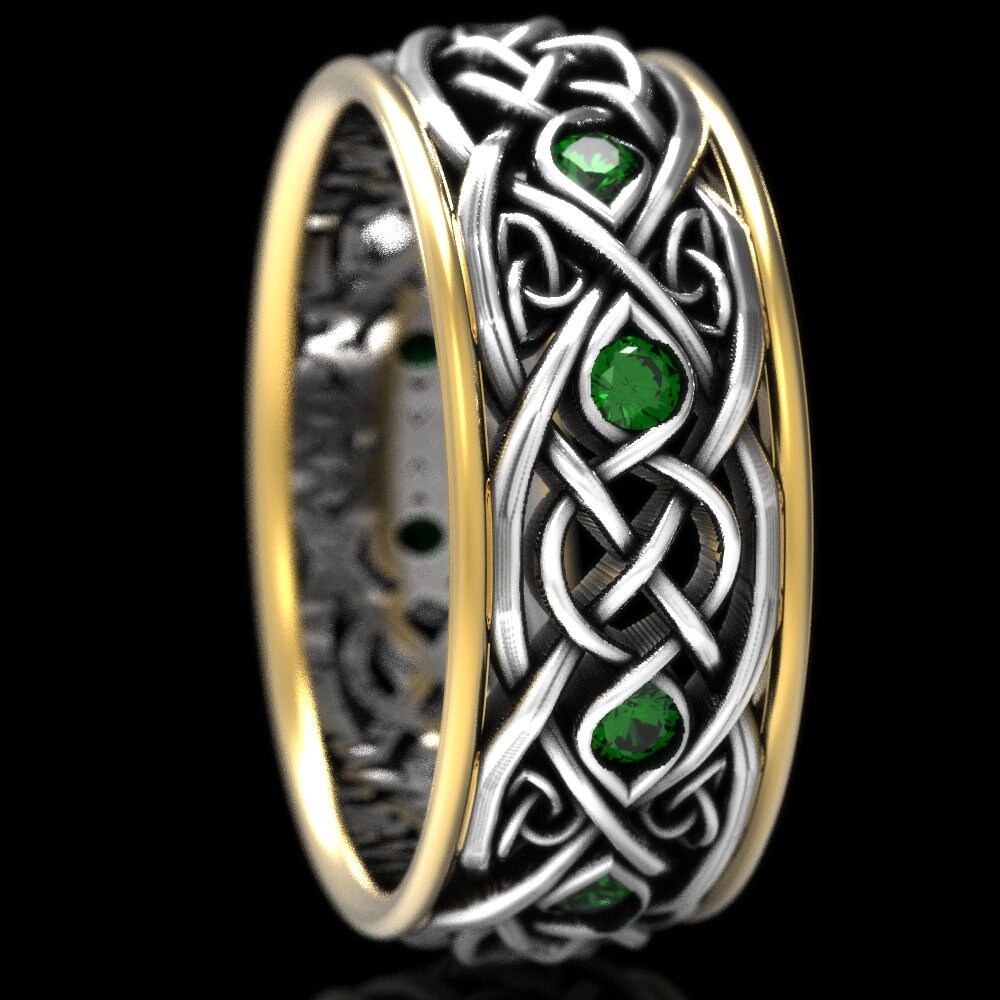 RESERVED FOR Marit Two Tone Infinity Wedding Band With Emeralds in 10k ...