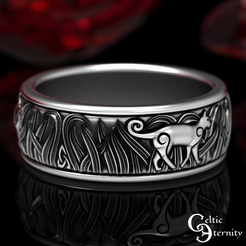Gold Celtic Cat Ring 10K Cat Wedding Band Gold Irish Cat - Etsy